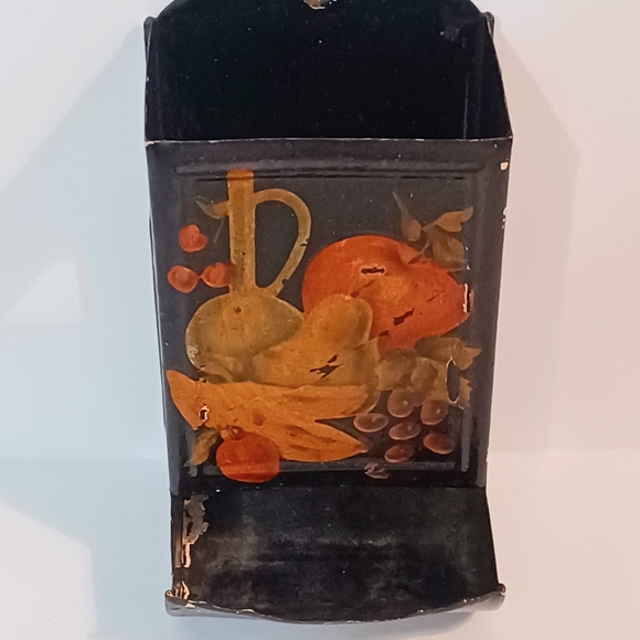 Source Unknown | Other | Vintage Kitchen Black Tin Match Box Holder ...